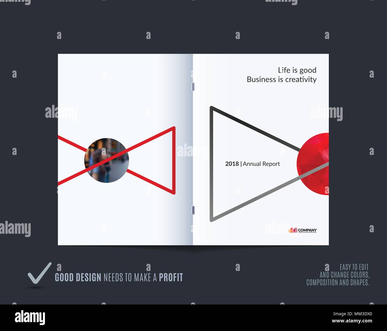 Abstract double-page brochure design style with colourful triangles for ...