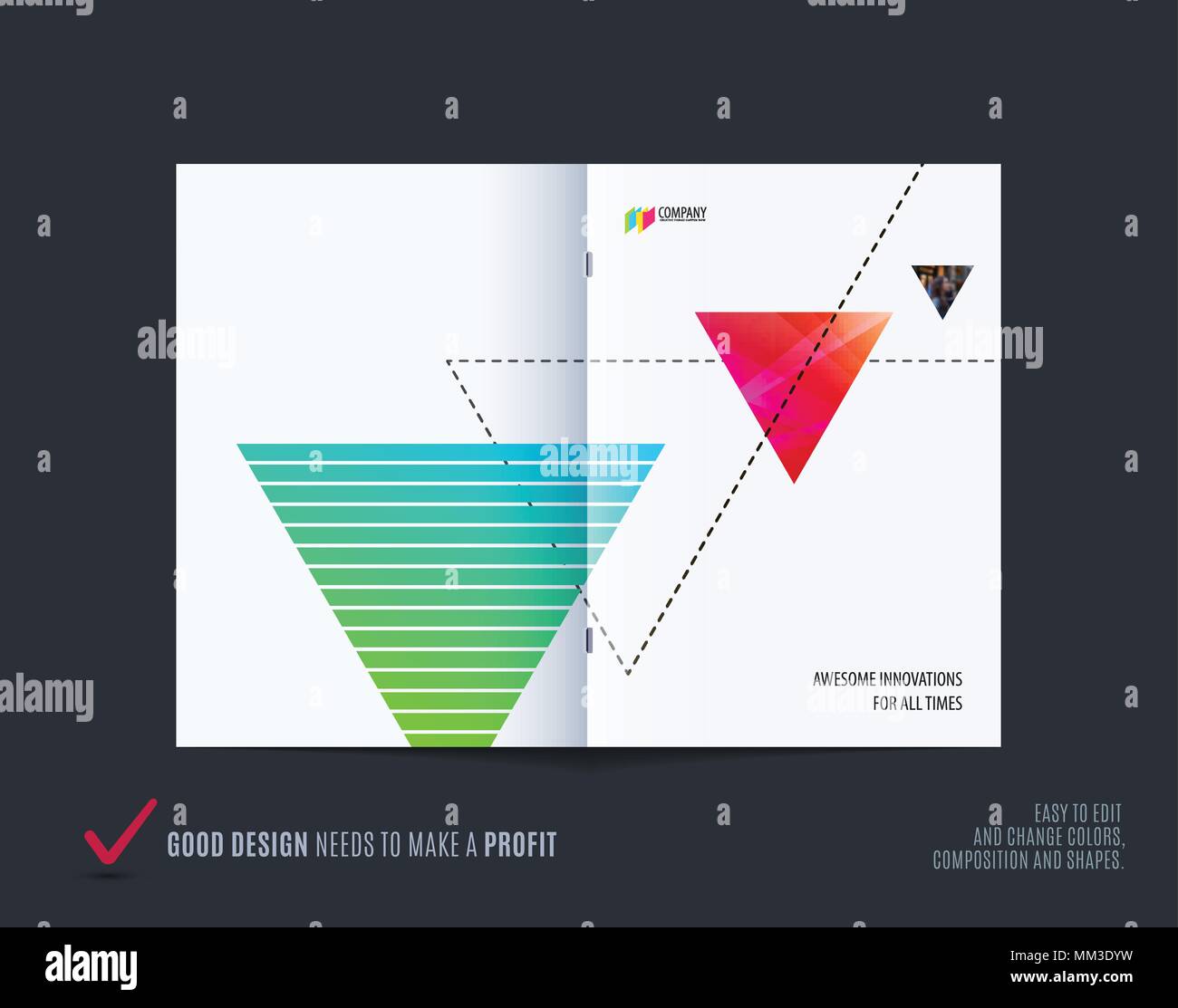 Abstract double-page brochure design style with colourful triangles for ...