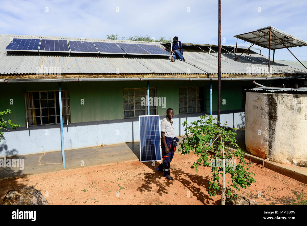 UGANDA, Karamoja, Loyoro village, installation of solar panels Stock ...
