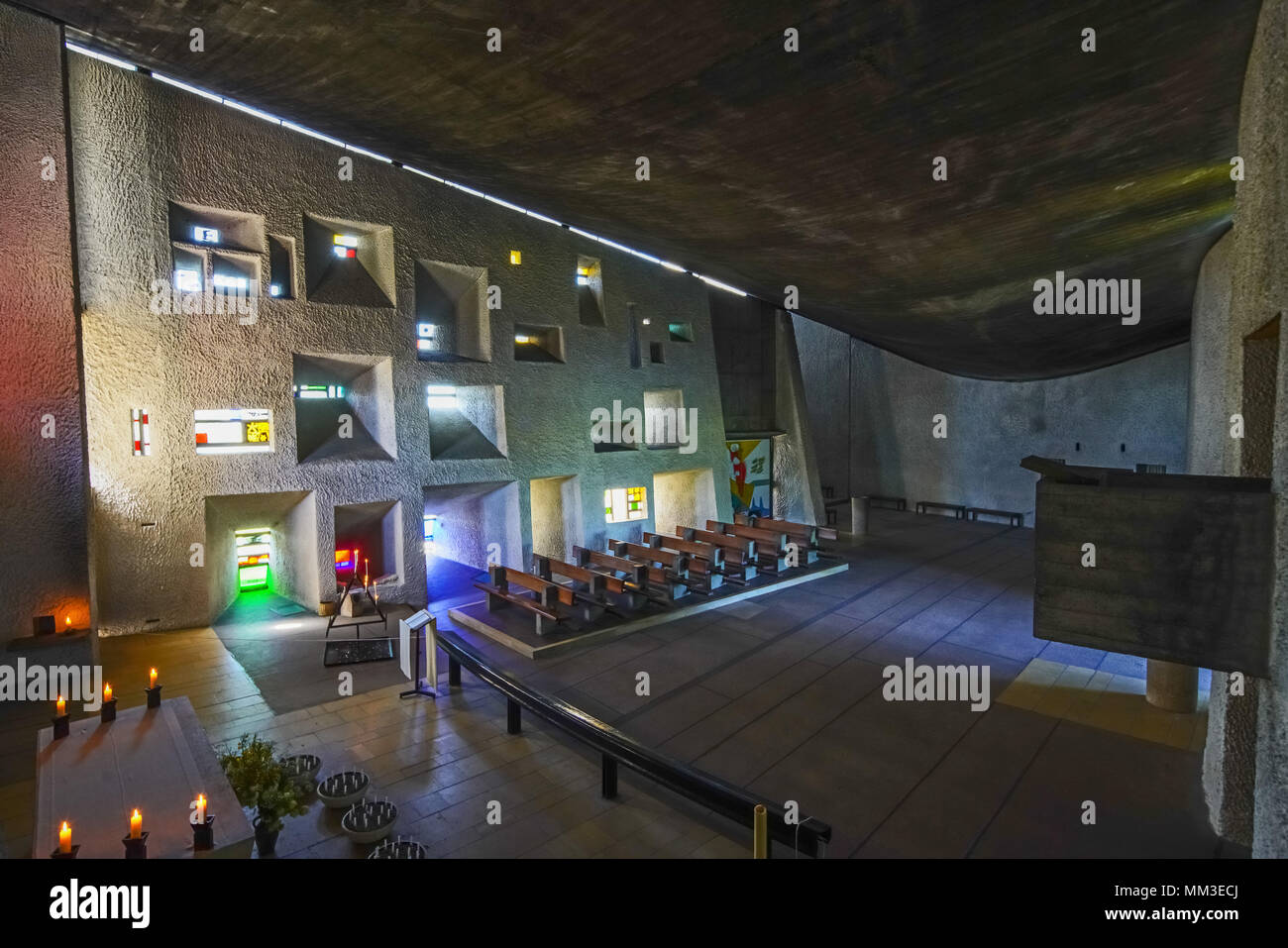 Inside the iconic Chapel in Ronchamp designed by Swiss-French architect ...