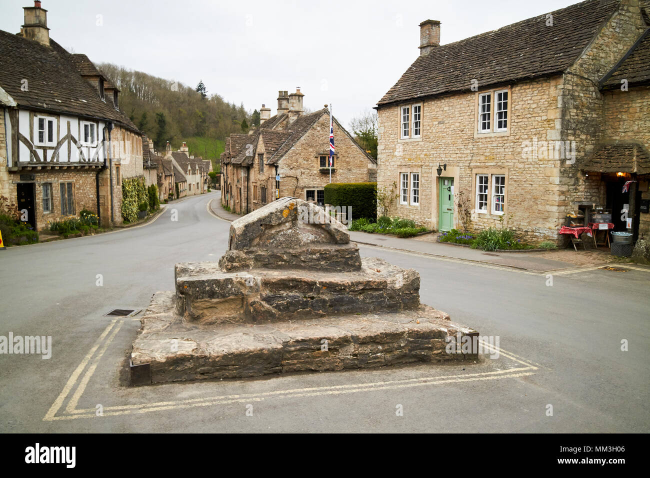 remains of the buttercross in the centre of Castle Combe village ...