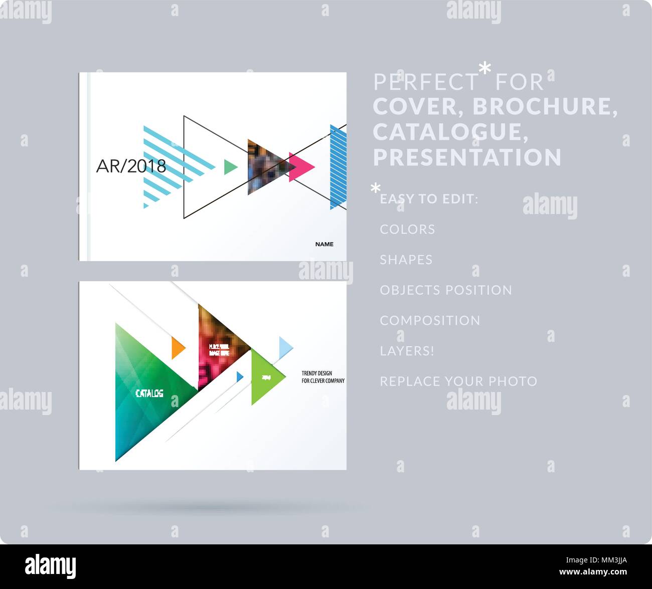 Triangular design presentation template with colourful triangles ...