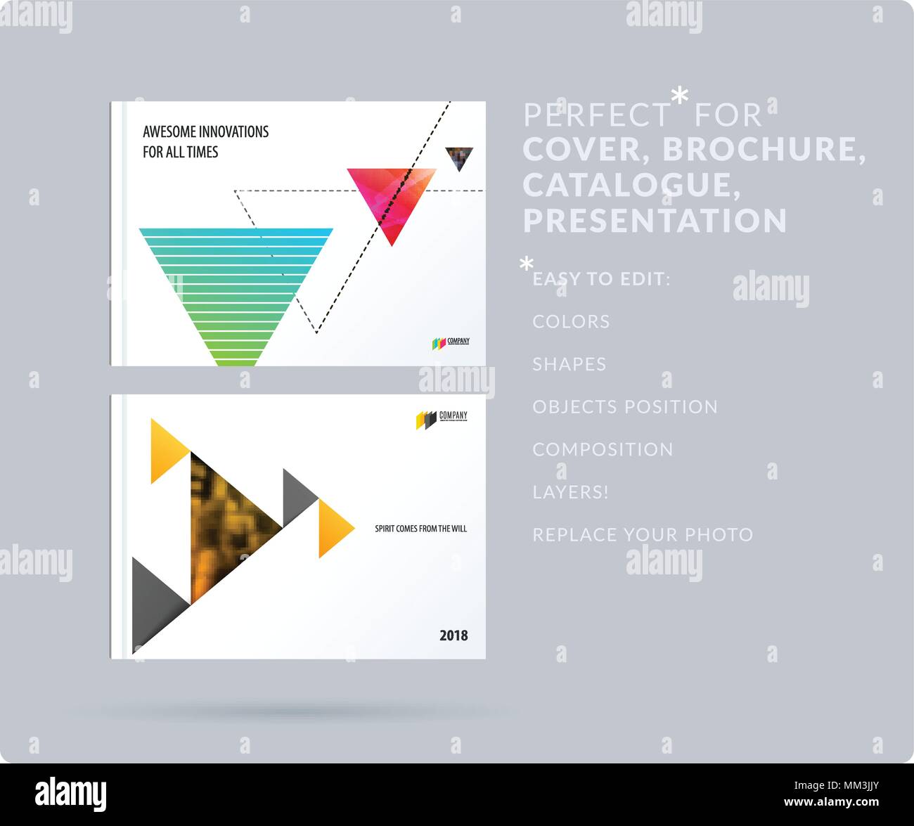 Triangular design presentation template with colourful triangles ...