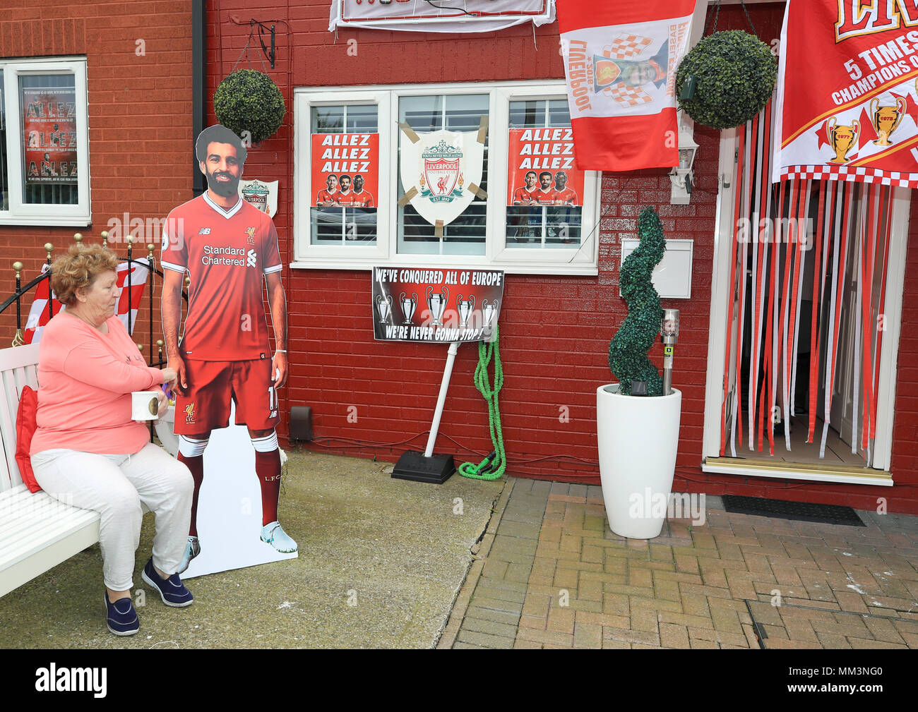 Liverpool football club flags ahead uefa champions league final hi-res ...