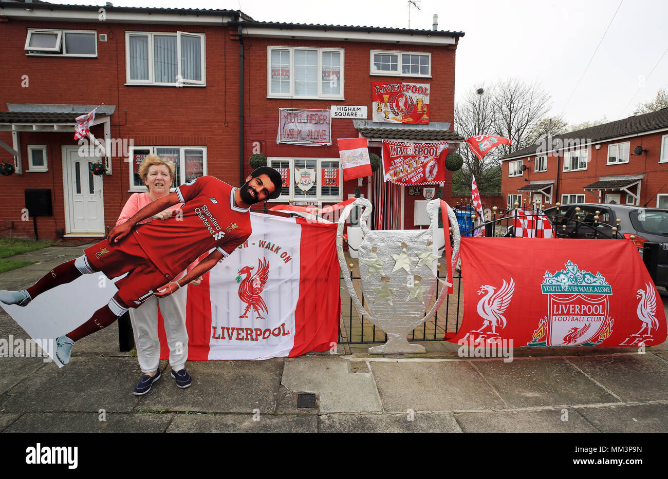 Liverpool football club flags ahead uefa champions league final hi-res ...