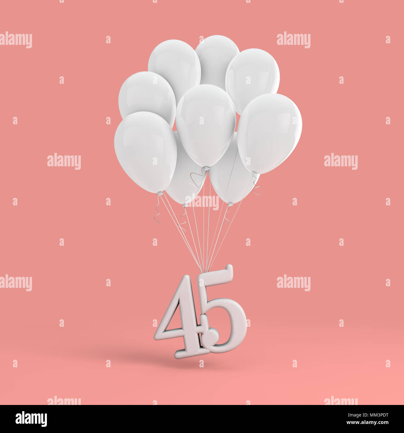 Number 45 party celebration. Number attached to a bunch of white ...