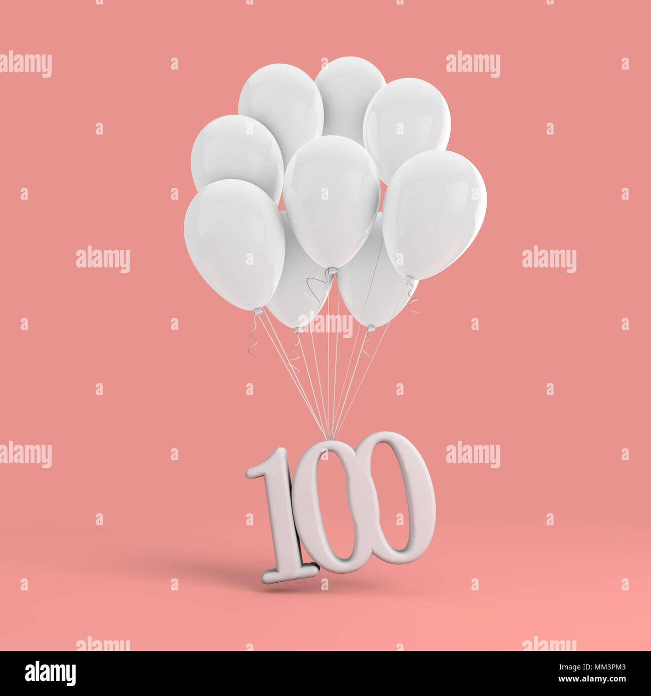 Number 100 party celebration. Number attached to a bunch of white ...