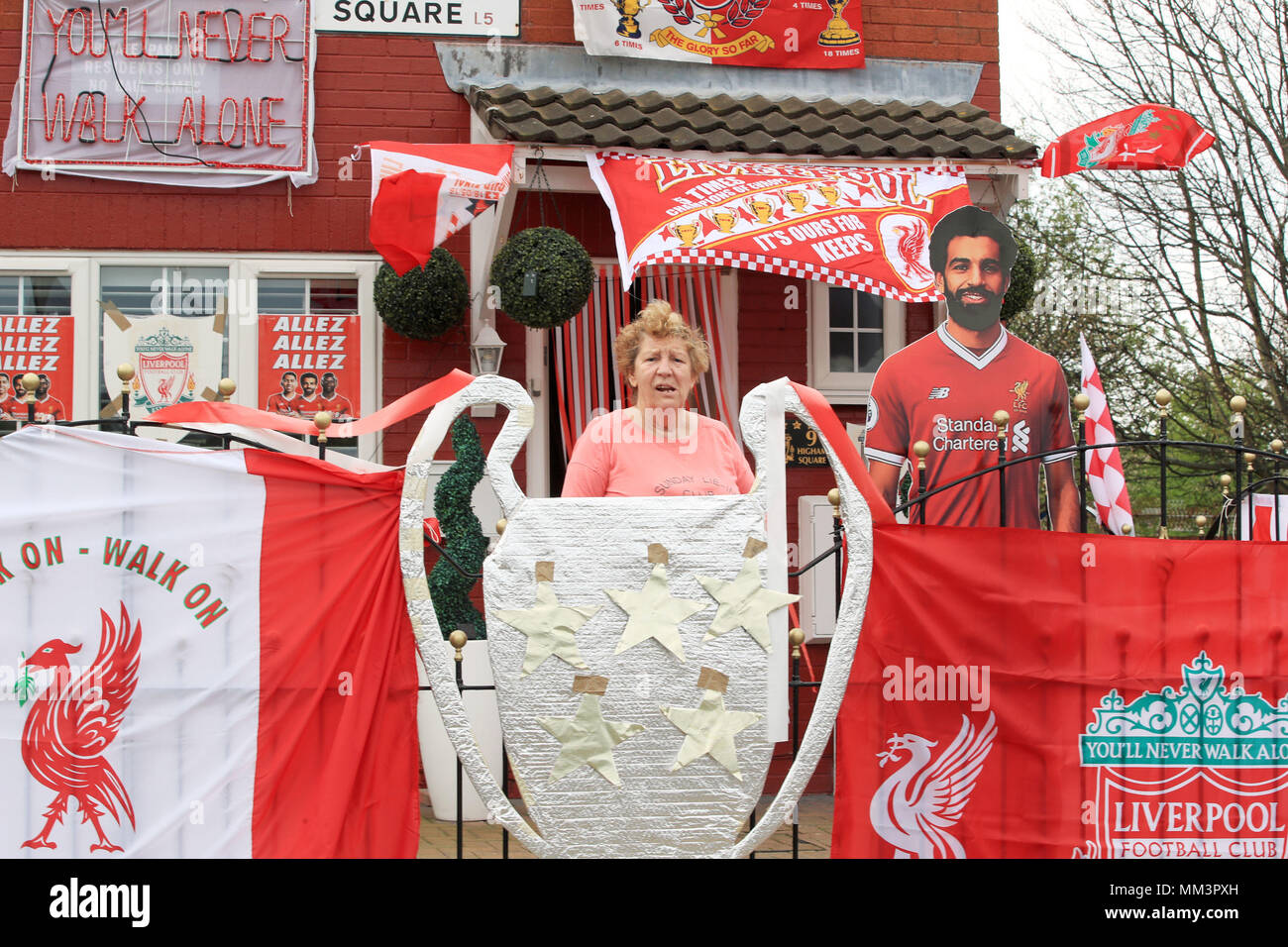 Liverpool football club flags ahead uefa champions league final hi-res ...
