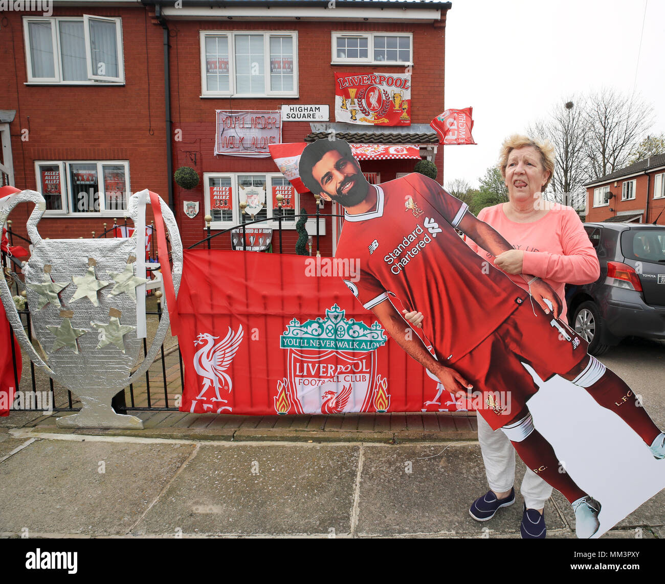Liverpool football club flags ahead uefa champions league final hi-res ...