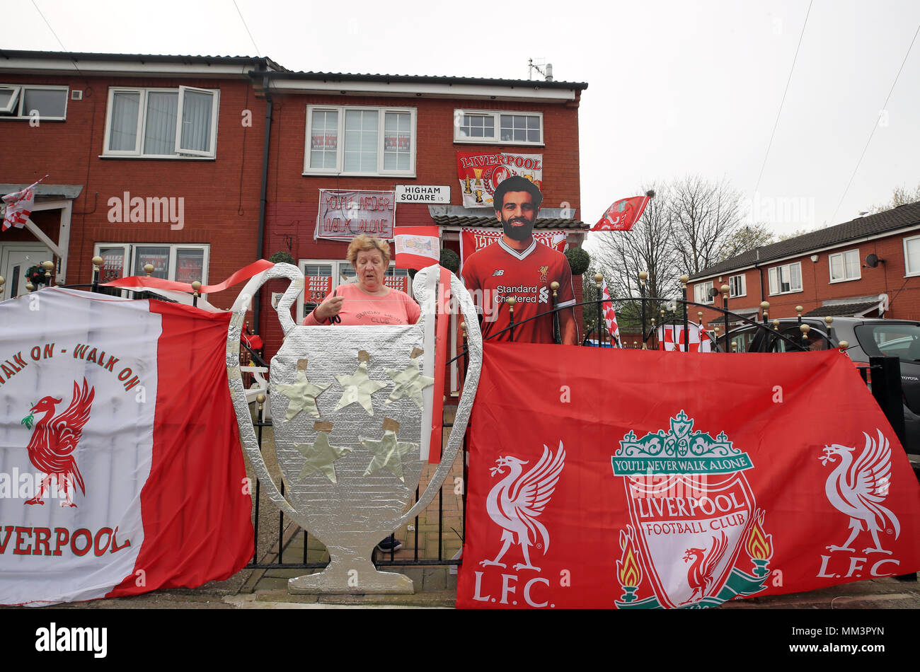 Liverpool football club flags ahead uefa champions league final hi-res ...
