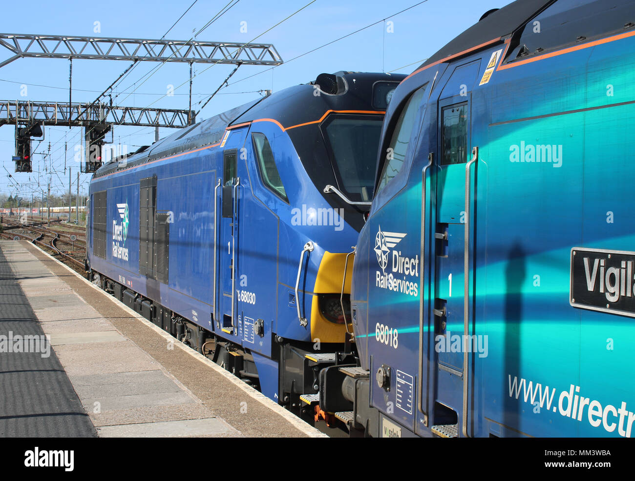 Two class 68 diesel-electric locomotives, heading a Sellafield Crewe ...