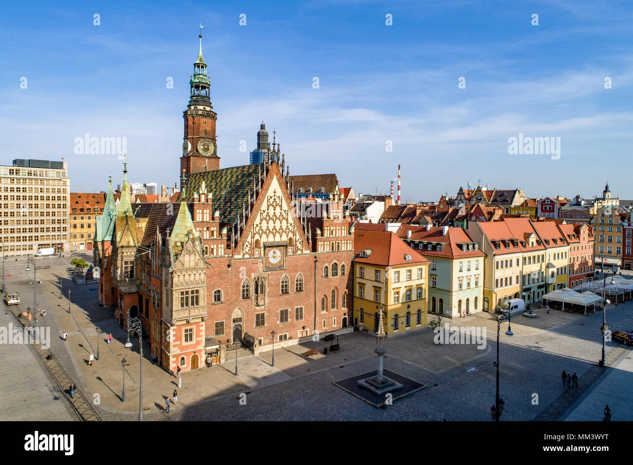 Wroclaw, Poland. Historic marker place (Rynek) and Old Gothic city hall ...