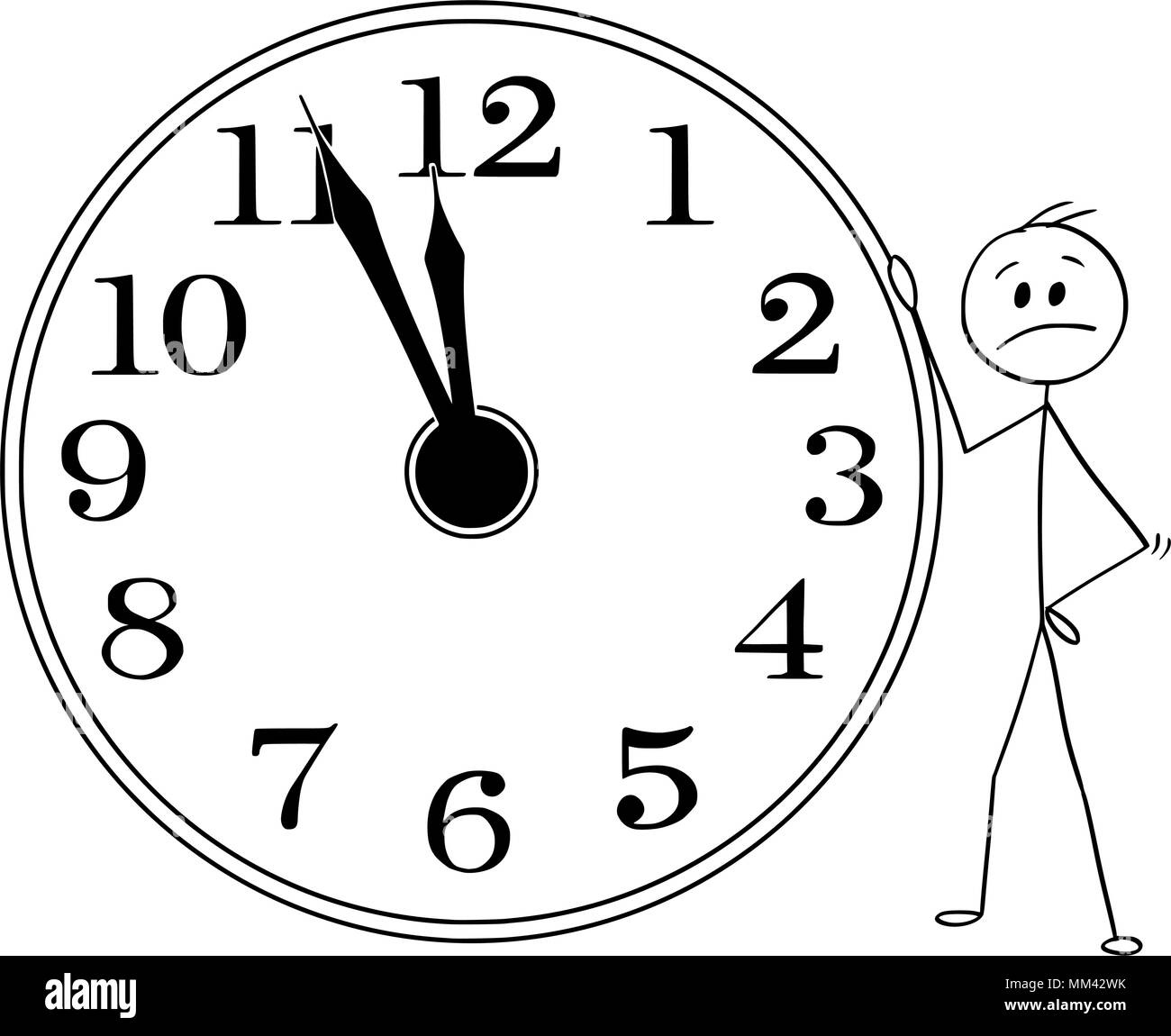 Cartoon of Sad and Depressed Man or Businessman Holding Big Wall Clock ...