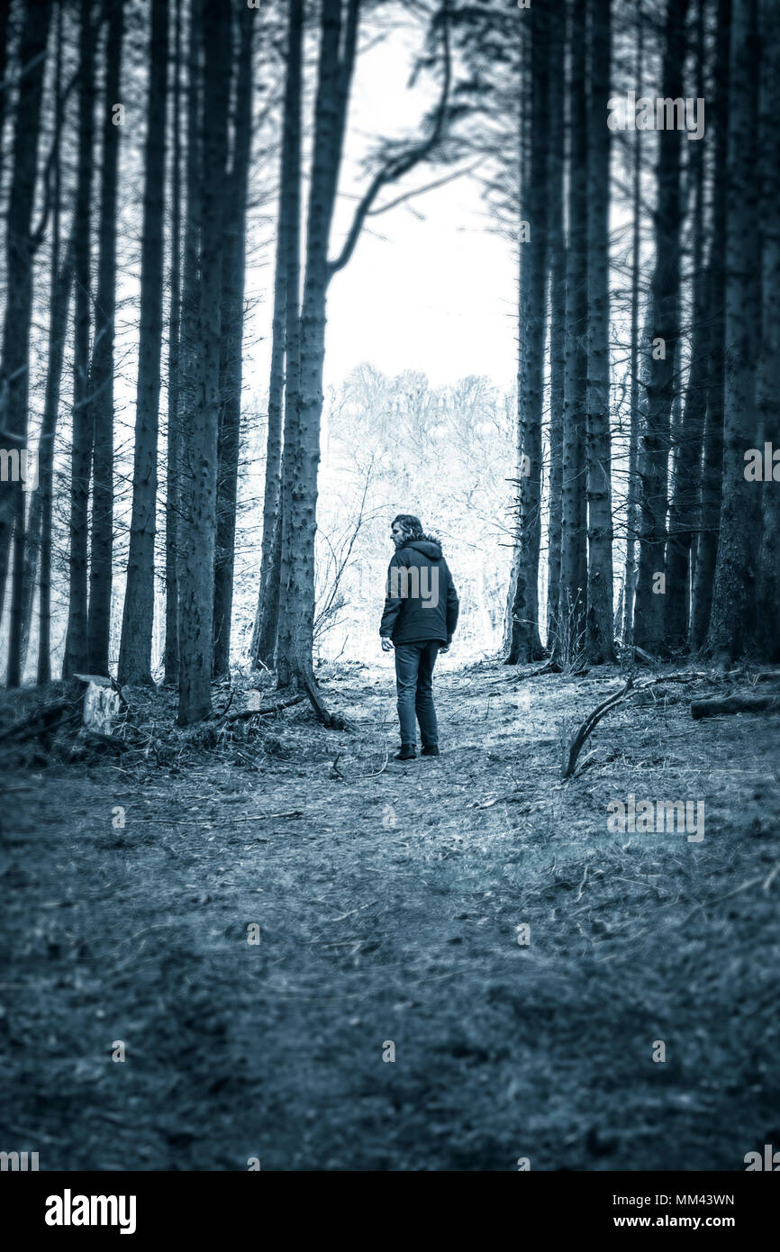 alert man in woods, wearing jacket Stock Photo - Alamy