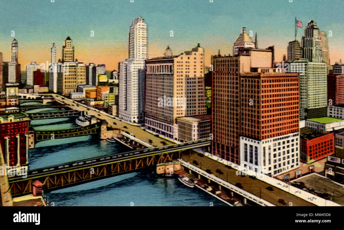 Looking East on Wacker Drive. Chicago. 1939 Stock Photo - Alamy