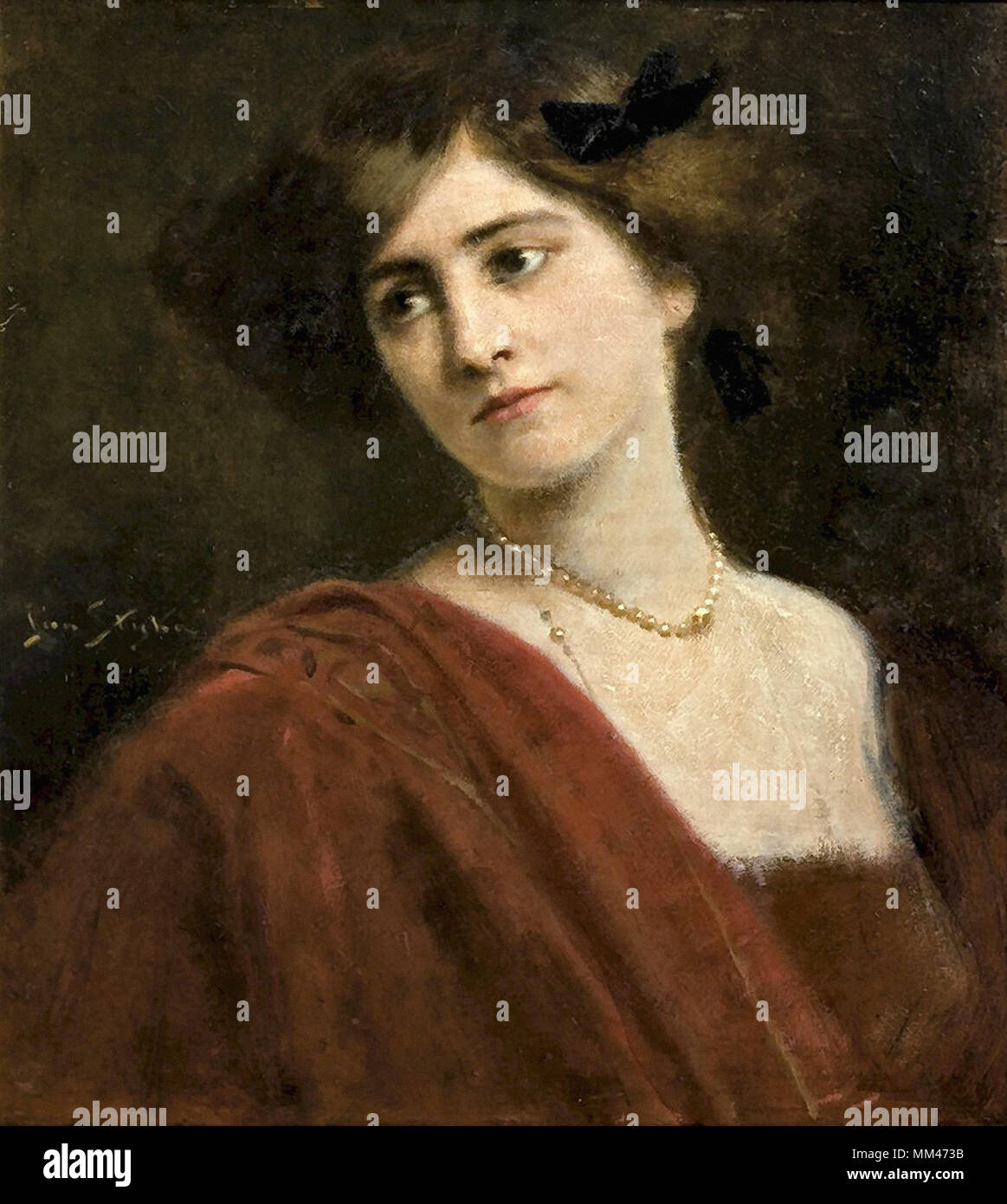 Styka Jan - Portrait of a Young Lady with Pearls Stock Photo - Alamy