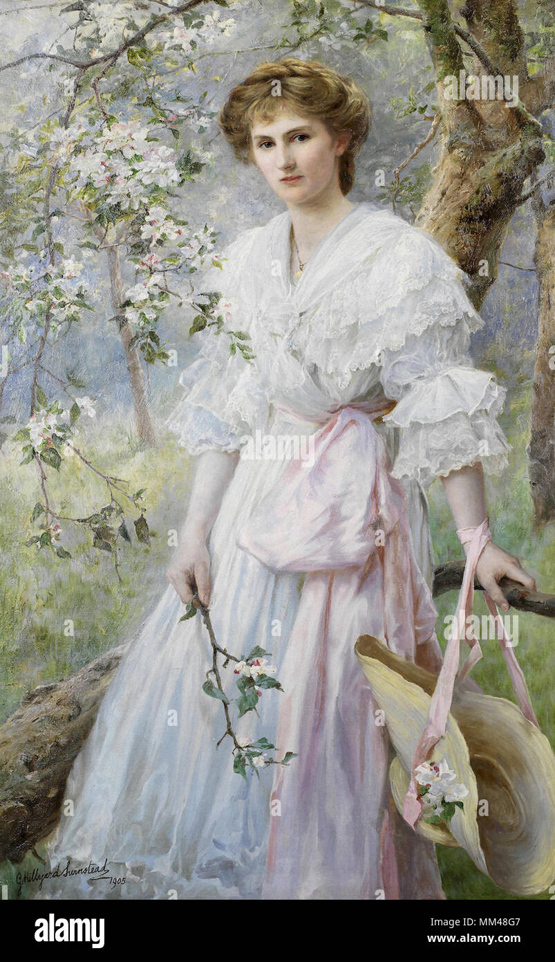 Swinstead George Hillyard - Portrait of a Girl Amongst Blossom Stock ...