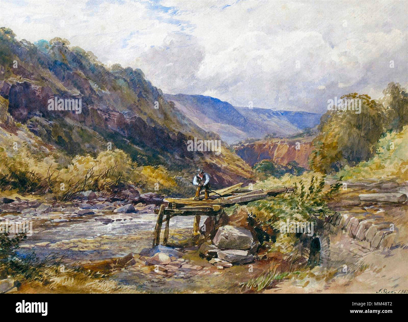 Syer I John - a Workman in a River Landscape Stock Photo - Alamy