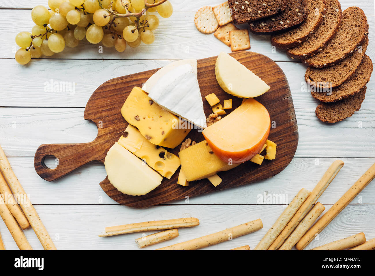variety of cheese types and bread Stock Photo - Alamy