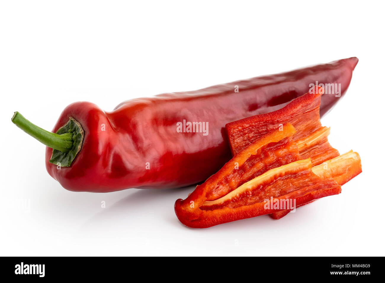 Ramiro sweet pointed pepper isolated on white and two cut pieces ...