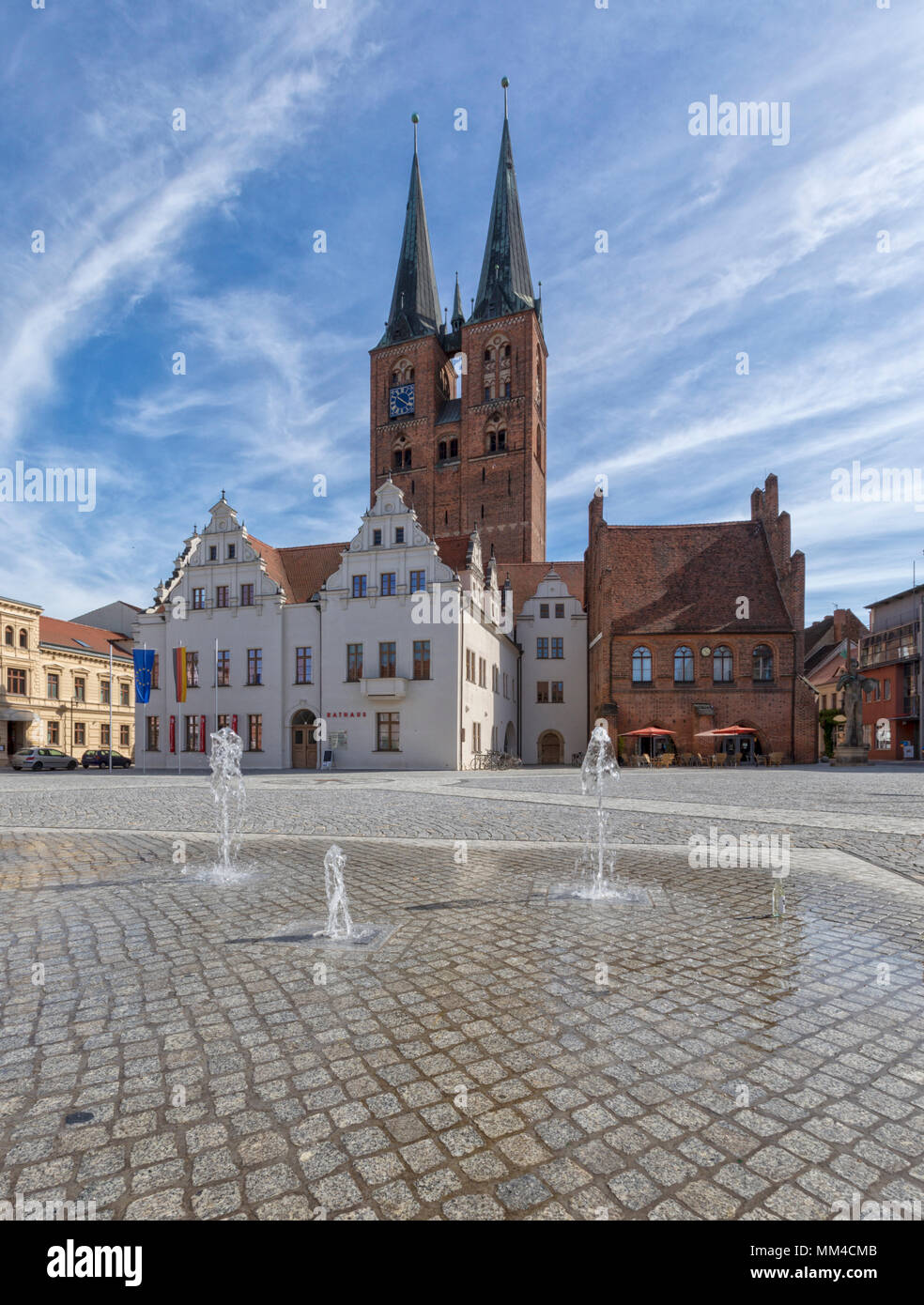 Market square, Town Hall and St Stephens church at Stendal, Saxony ...