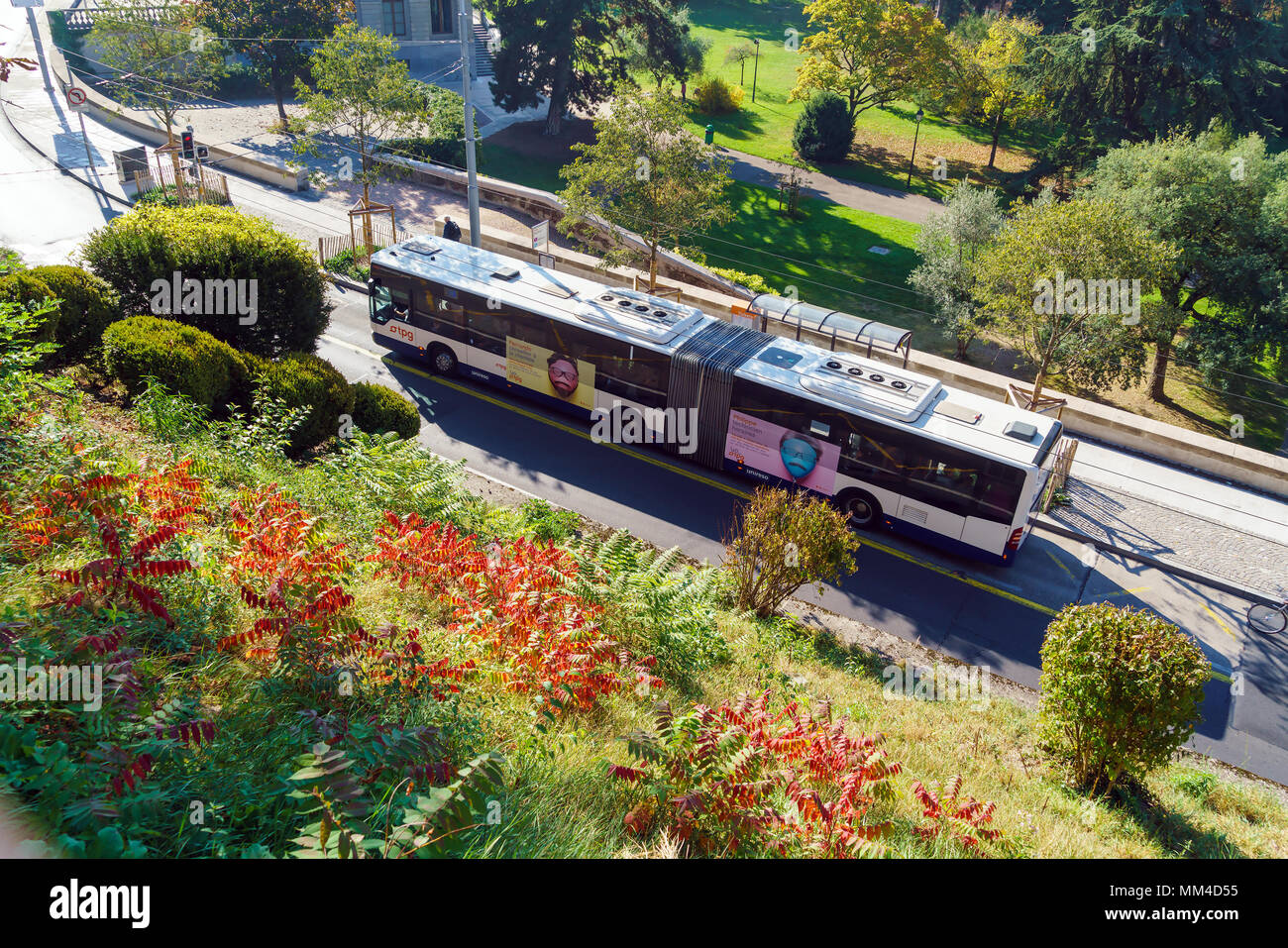 Geneva, Switzerland - October 18, 2017: Modern bus of public city ...