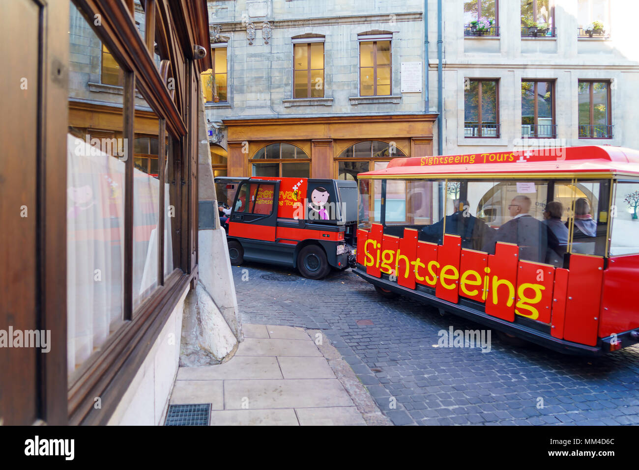 Geneva, Switzerland - October 18, 2017: Orange bus for sightseeing ...