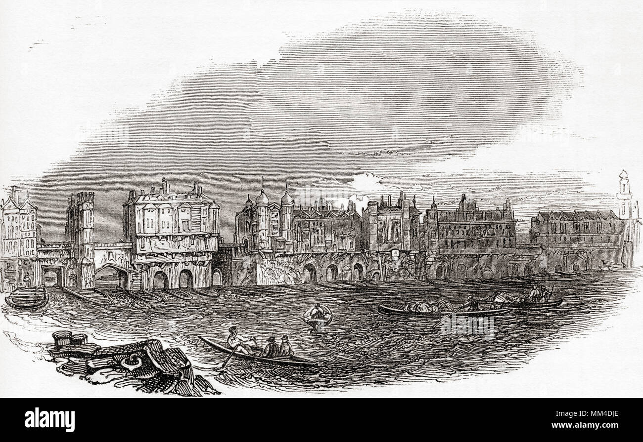 London Bridge, London, England, just before the houses were demolished ...