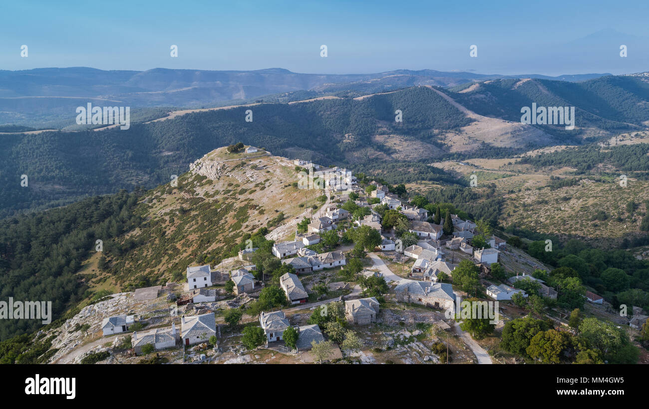 aerial view of Kastro village (oldest village on the island) on the ...