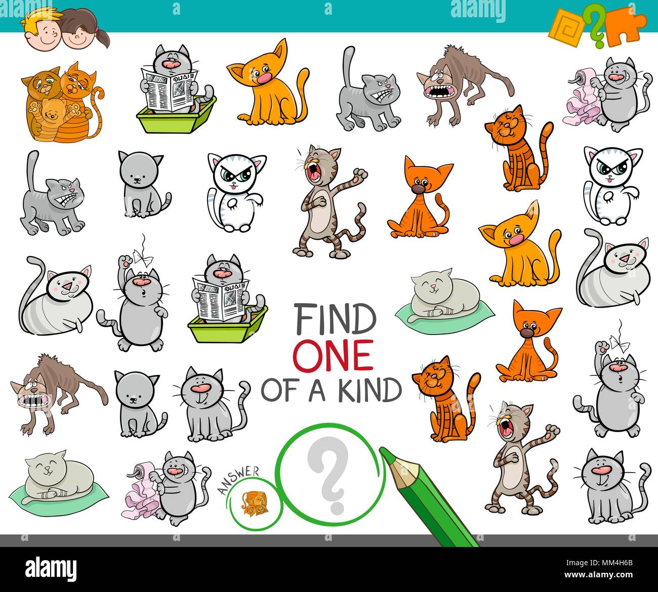 Cartoon Illustration of Find One of a Kind Picture Educational Activity ...