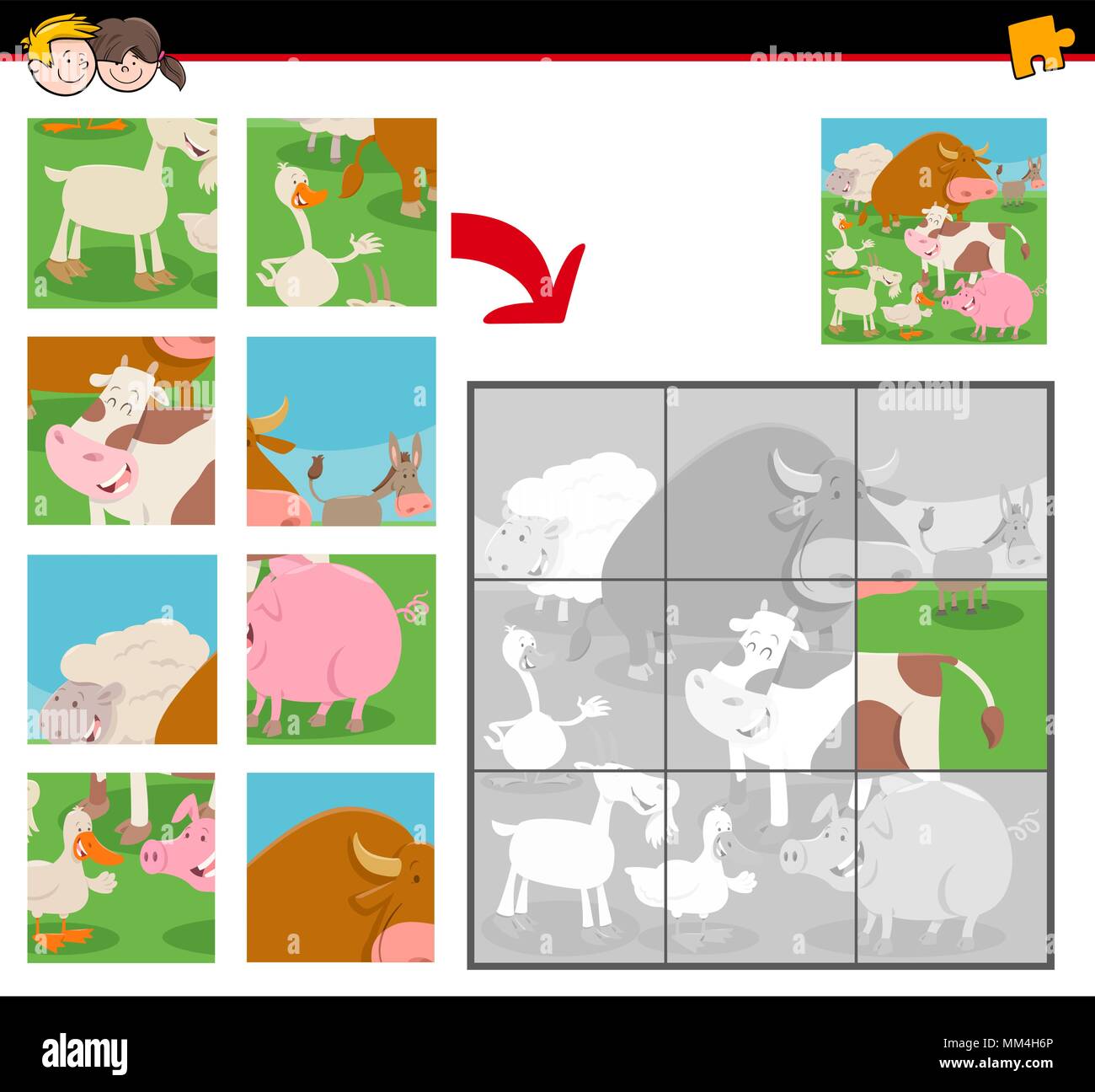 Cartoon Illustration of Educational Jigsaw Puzzle Activity Game for ...