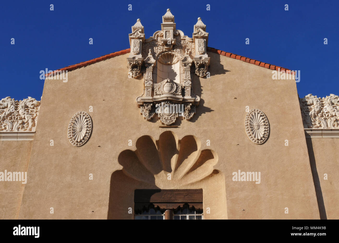 Exterior ornamentation on the Lensic Theater in Santa Fe, New Mexico ...