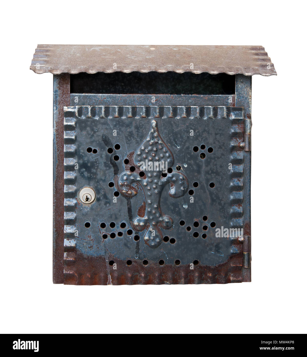 Old vintage metal mailbox isolated on white background. Path saved, cut ...