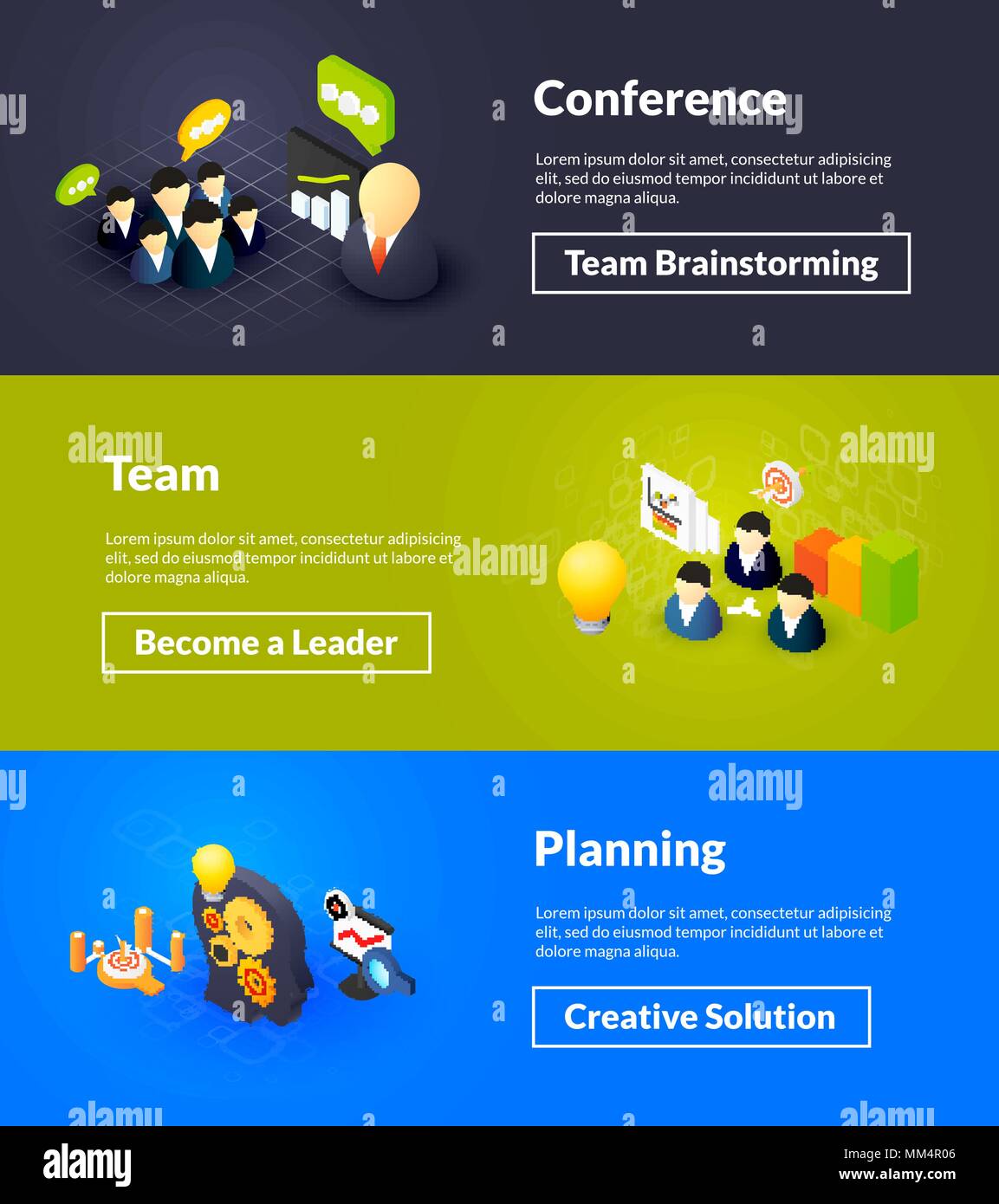 Conference team and planning banners of isometric color design Stock ...