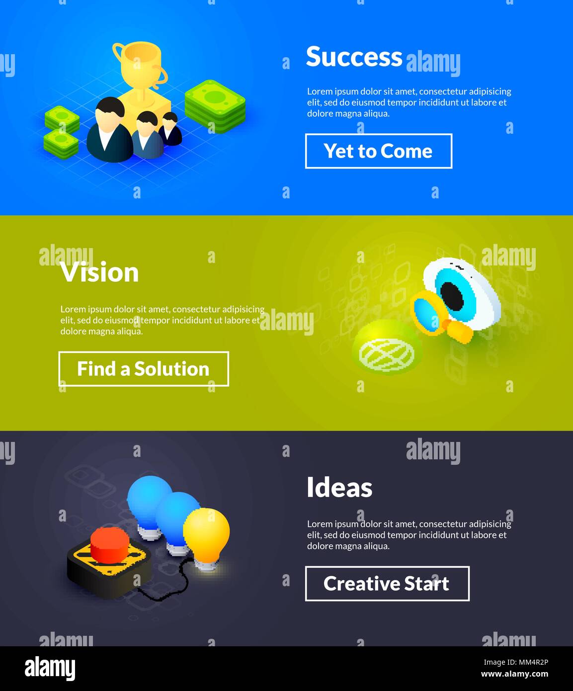 Success vision and ideas banners of isometric color design Stock Vector ...
