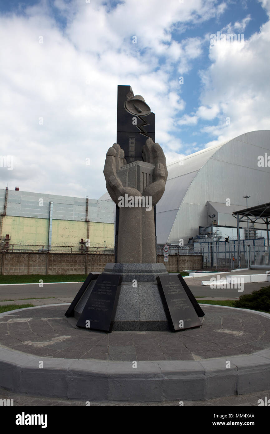 Memorial to liquidators at Chernobyl Nuclear Power Plant with New Safe ...