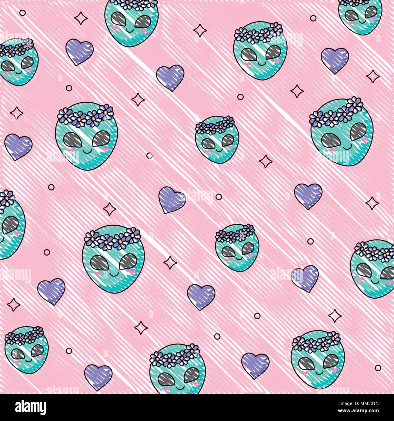 background of alien and hearts pattern, colorful design. vector ...