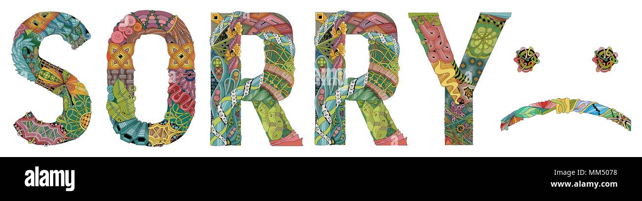 Hand-painted art design. Hand drawn illustration word sorry with sad ...