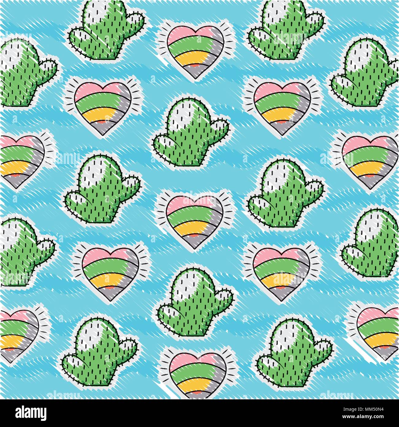 pattern of hearts and cactus, colorful design. vector illustration ...