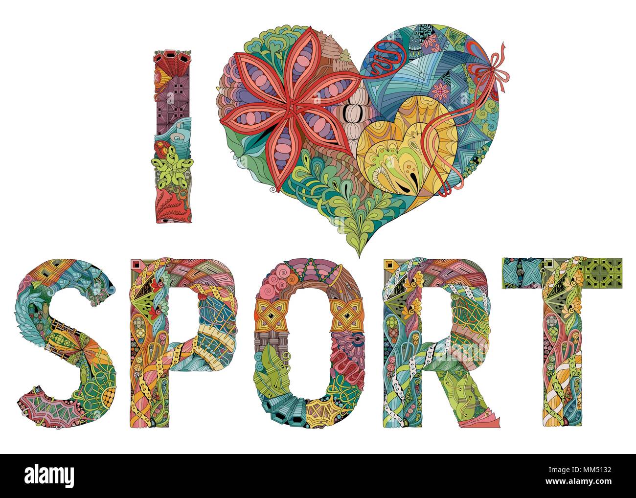 Hand-painted art design. Hand drawn illustration words I LOVE SPORT for ...