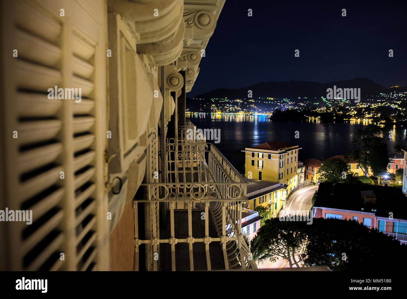 italian riviera night scene panoramic terrace view Genova, Liguria ...