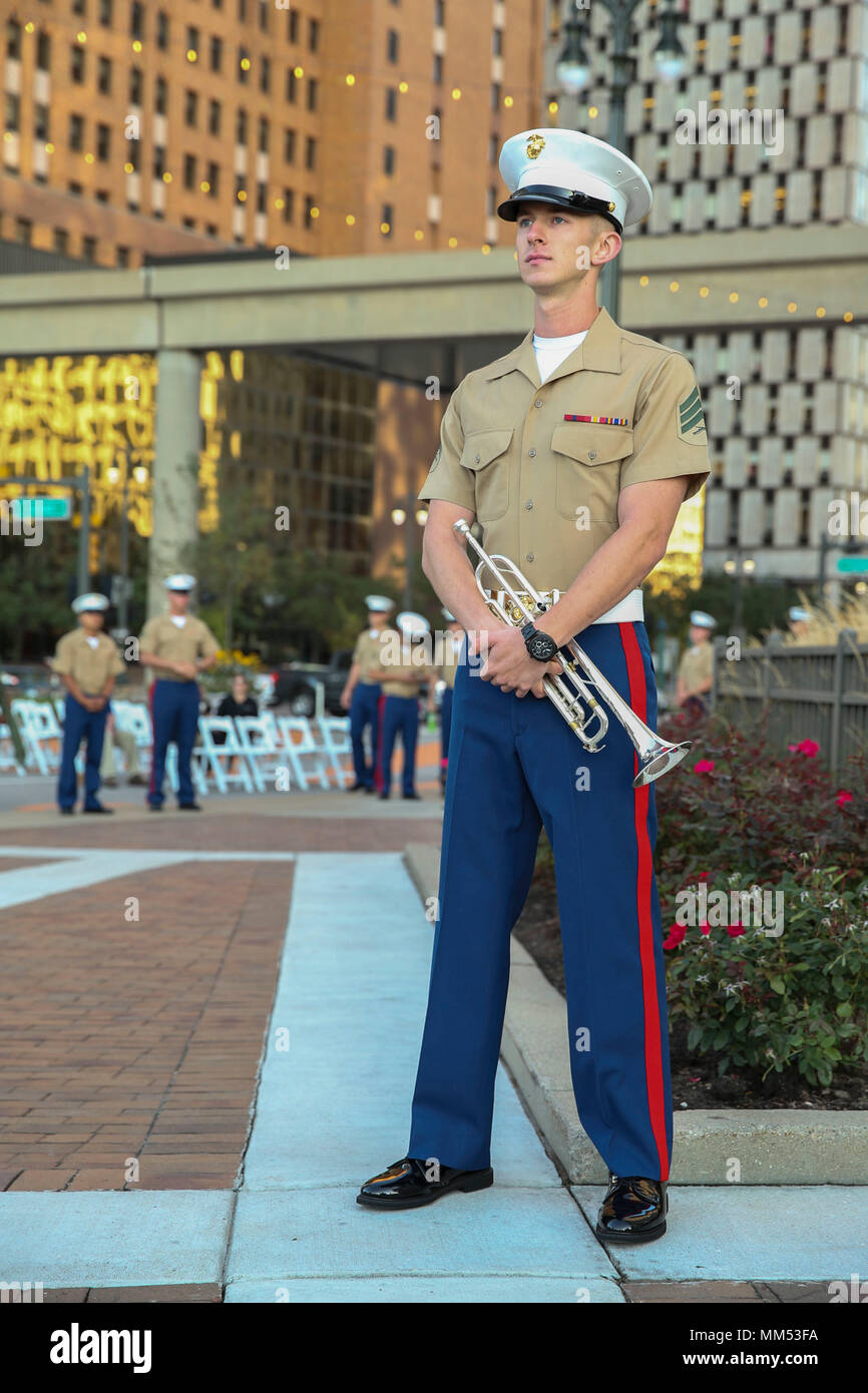 U.S. Marine Sgt. Lucas Devalder, a trumpet player with the Marine Corps ...