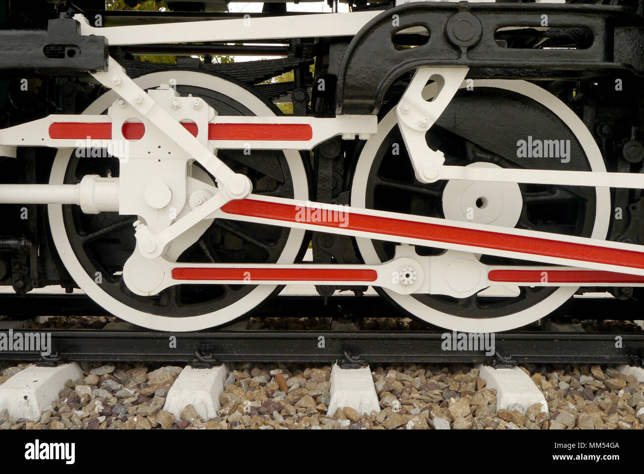 Old steam locomotive engine wheel and rods details Stock Photo - Alamy