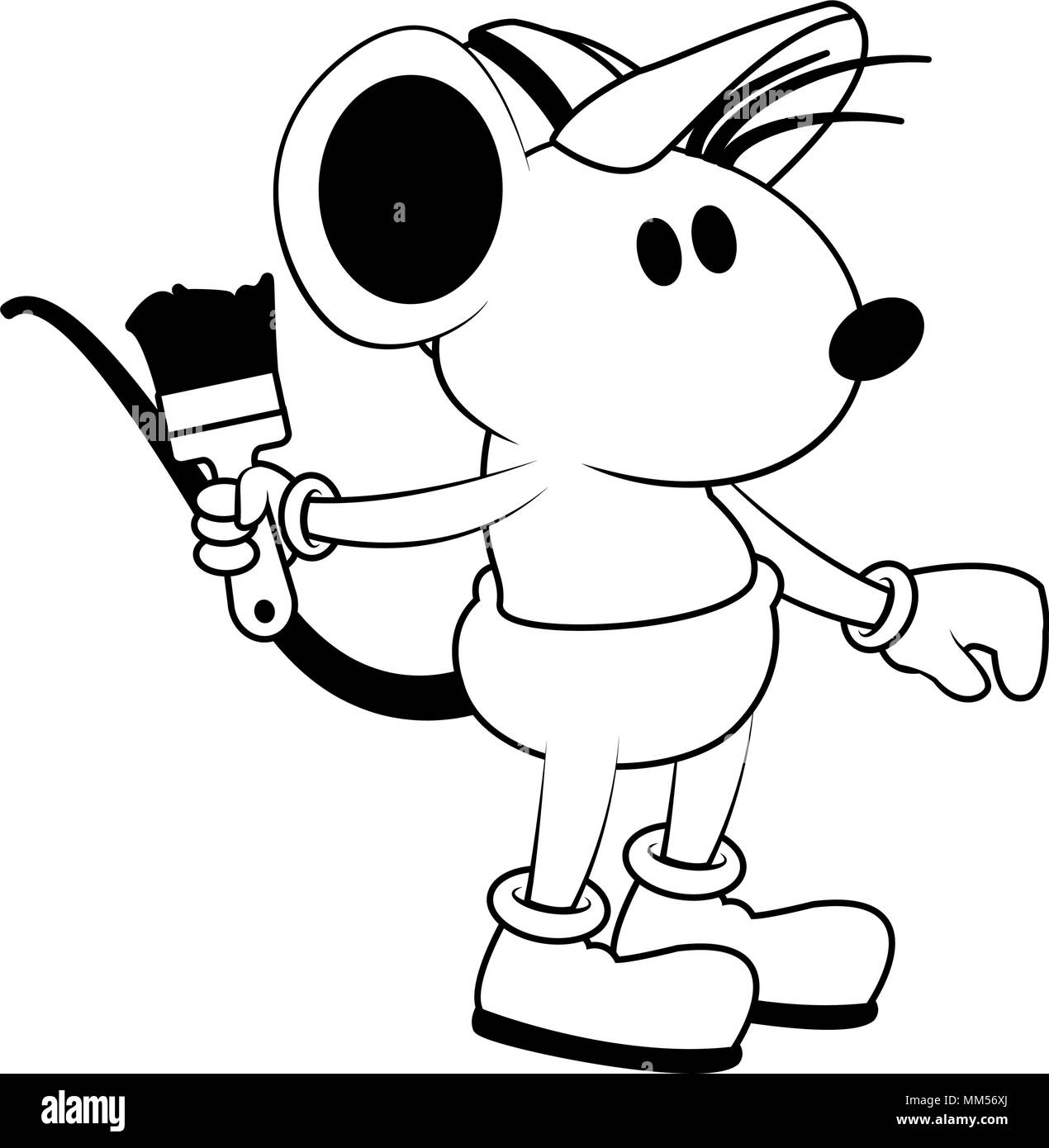 Worker mouse with paint brush on black and white Stock Vector Image ...