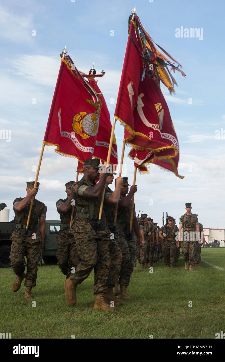 U.S. Marines march with colors during 3d Marine Division’s 75th ...