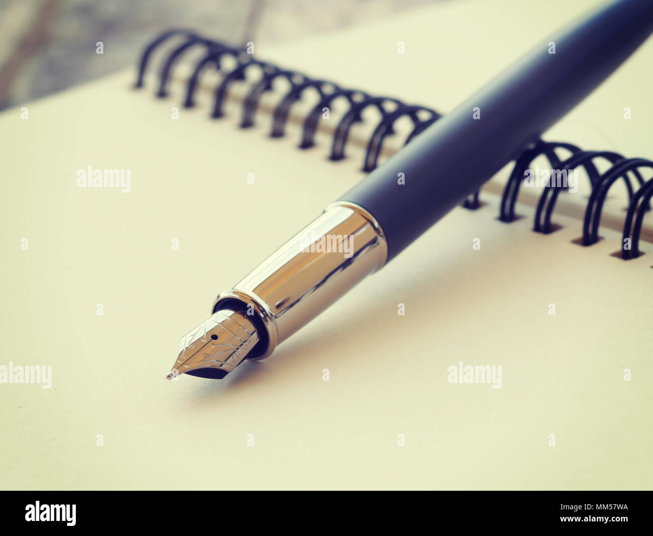 pen and notebook old retro vintage style Stock Photo - Alamy