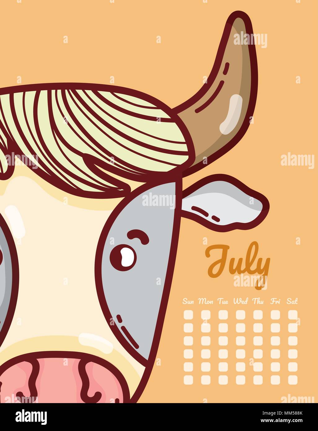 Bull and calendar cartoon concept Stock Vector Image & Art - Alamy