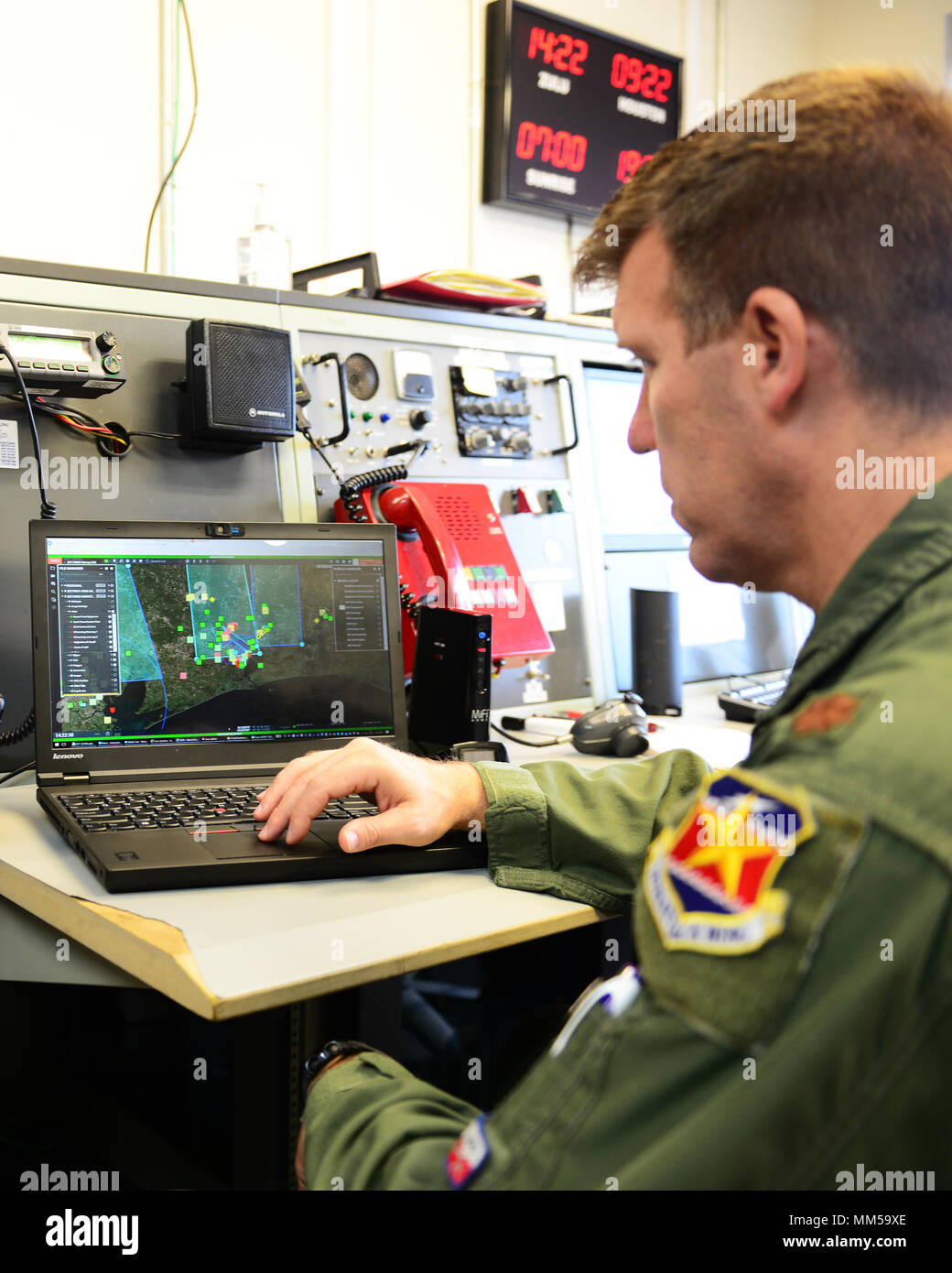 Major Nick Sammons, 111th Attack Squadron, coordinates communication ...