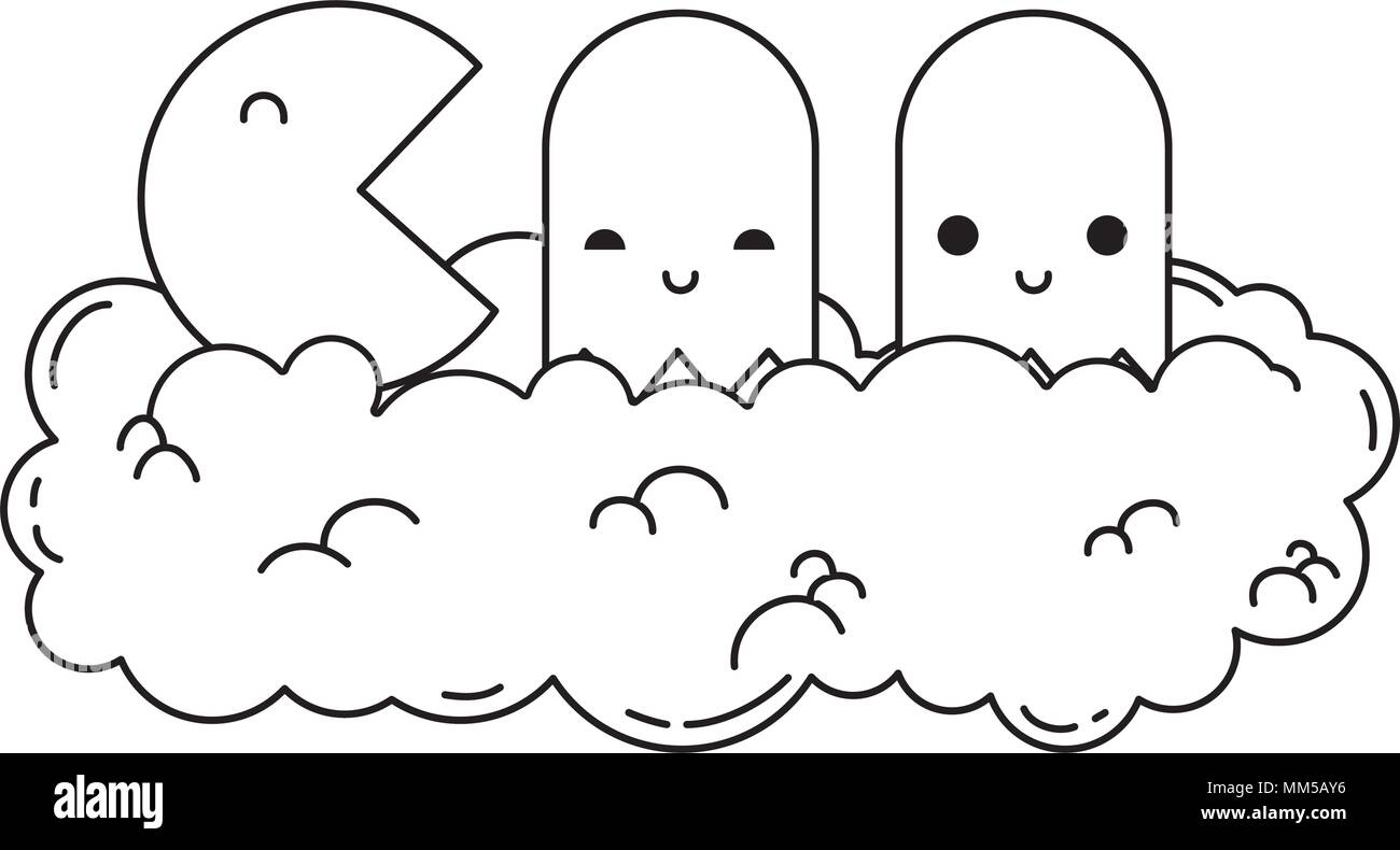 line videogame characters in graphic cloud scene Stock Vector Image ...