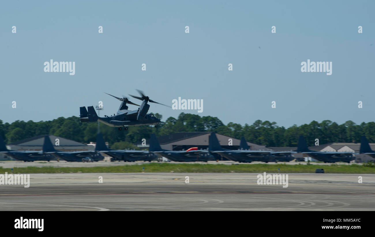 A U.S. Air Force CV-22 Osprey tiltrotor aircraft assigned to the 8th ...